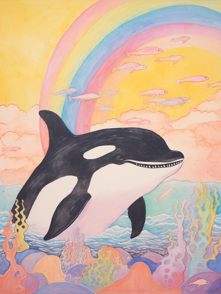 Pastel Rainbow Orca Whale Waves 4 Art Print by Energy of the Sea – Fy!