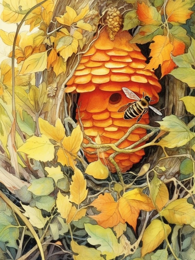 Orange Collared Leafcutter Bee Beehive Watercolour Illustration 4 Art ...