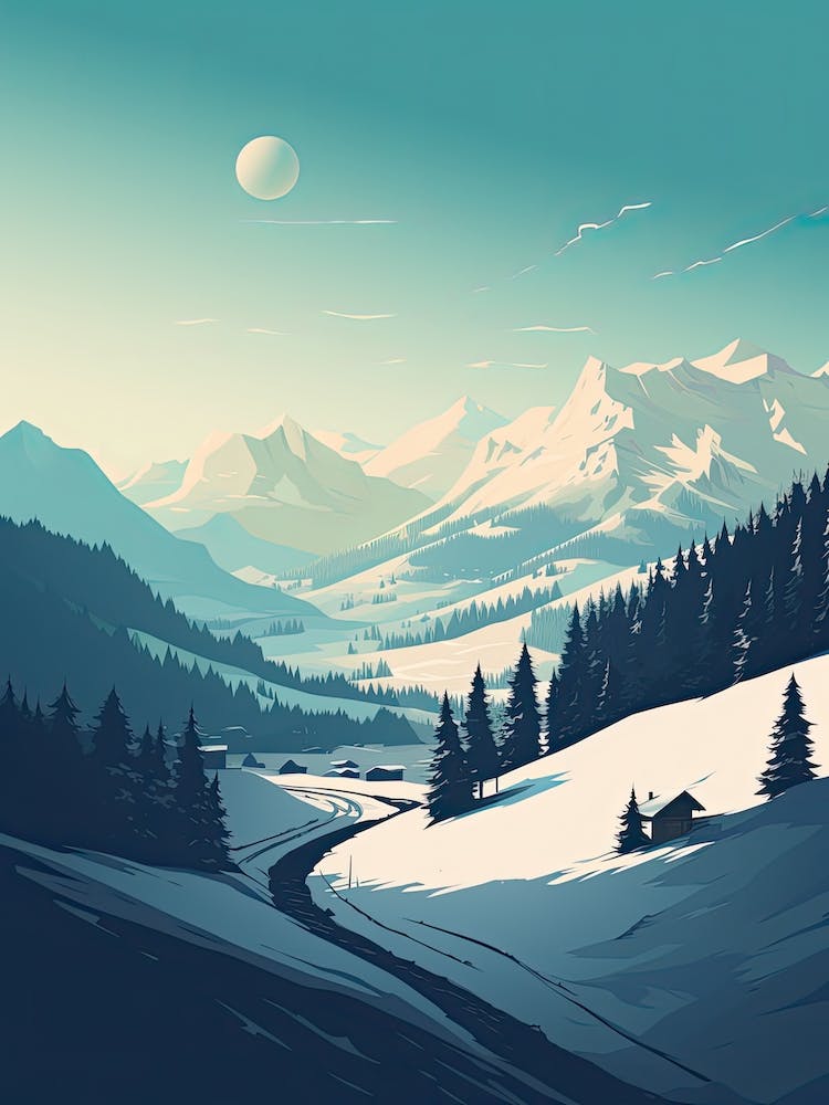 Gstaad Switzerland, Ski Resort Illustration 3 Simple Style Art Print by ...