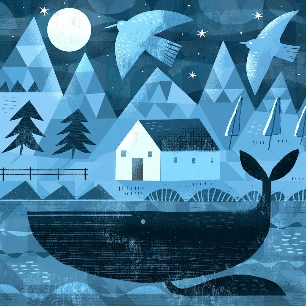 Moonlight Whale Square Art Print by Gareth Lucas Art – Fy!