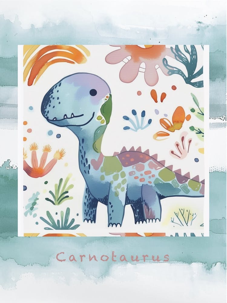 Cute Muted Pastels Carnotaurus Dinosaur 2 Poster Art Print by Dino ...