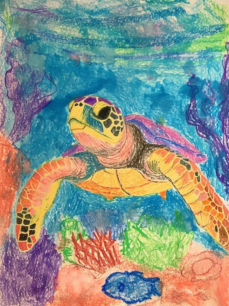 Colourful Underwater Sea Turtle Scribble Art Print by Energy of the Sea ...