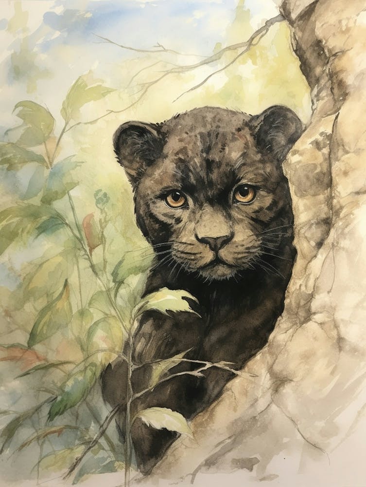 Storybook Animal Watercolour Panther 2 Art Print by Scribble Studio – Fy!