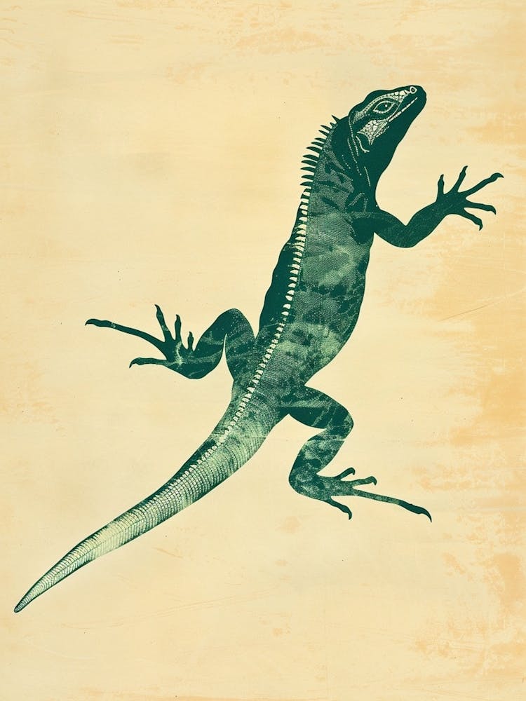 Forest Green Galápagos Land Iguana Block Print 3 Art Print by Reptiles ...