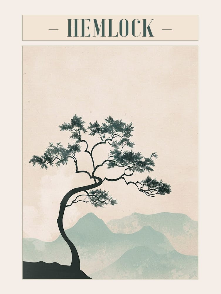 Hemlock Tree Minimal Japandi Illustration 1 Poster Art Print by Bough ...