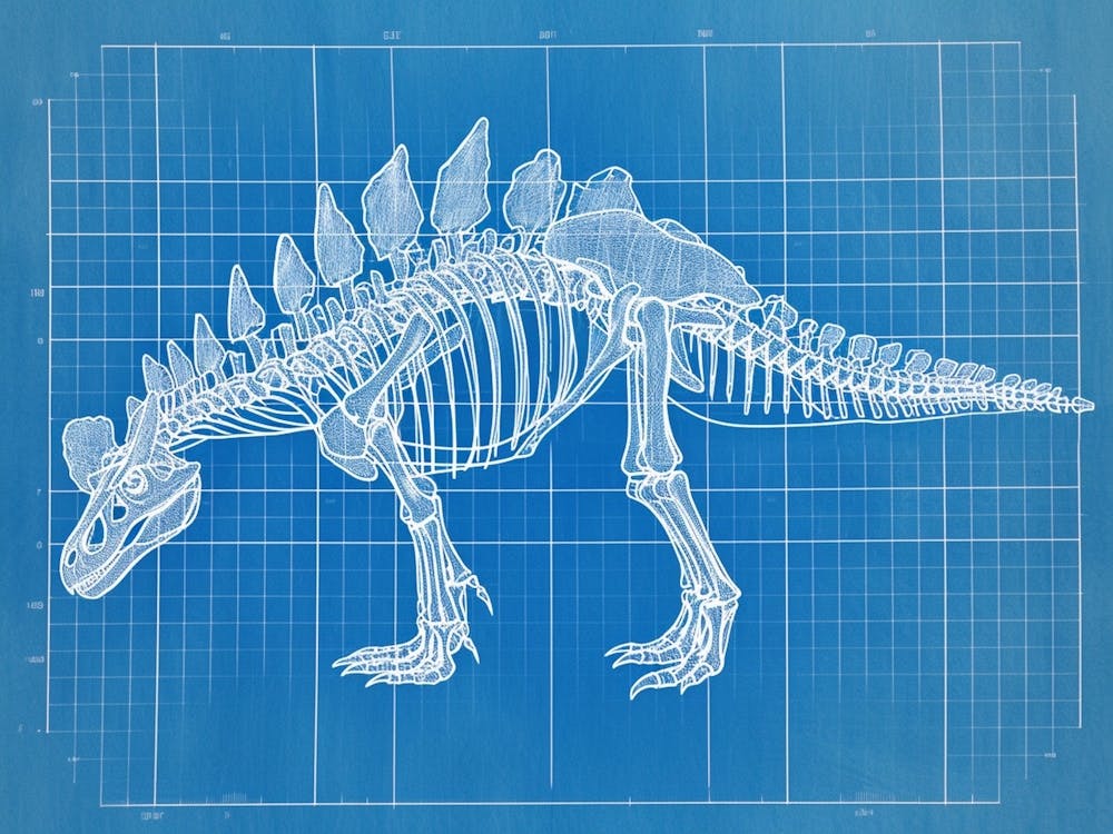 Stegosaurus Skeleton Hand Drawn Blueprint 1 Art Print by Dino Delights ...