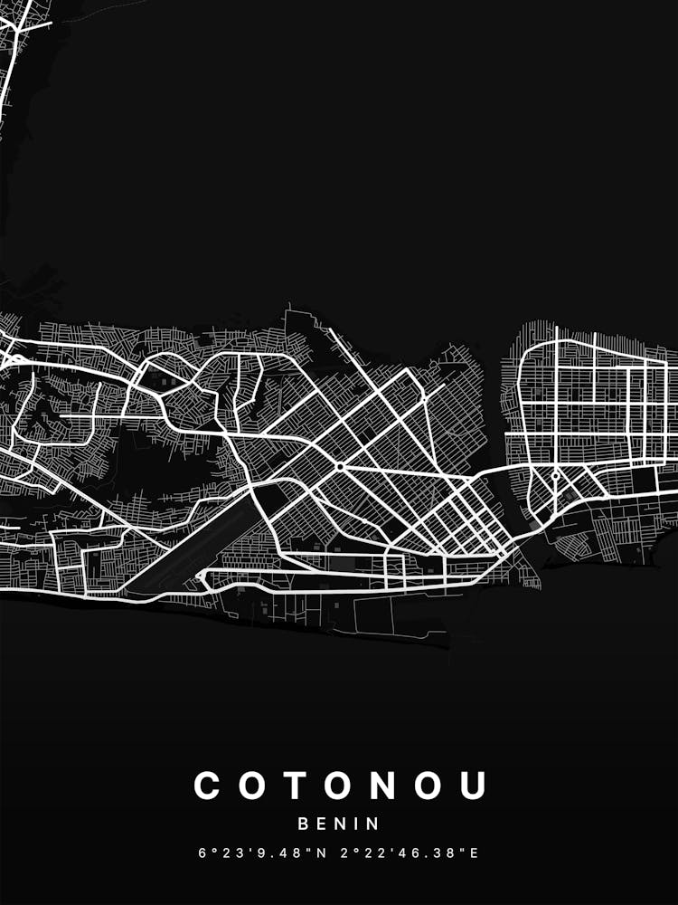 Cotonou Benin Black Map Art Print by The Map Merchant – Fy!