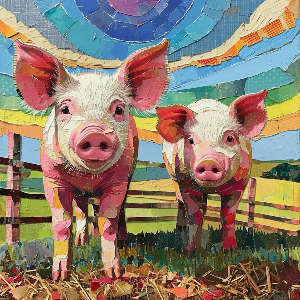 Rainbow Patchwork Pig Collage 2 Art Print by Bubblegum Kitsch – Fy!