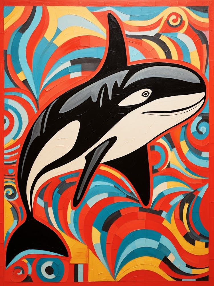 Orca Whale Abstract Geometric Red Art Print by Energy of the Sea – Fy!