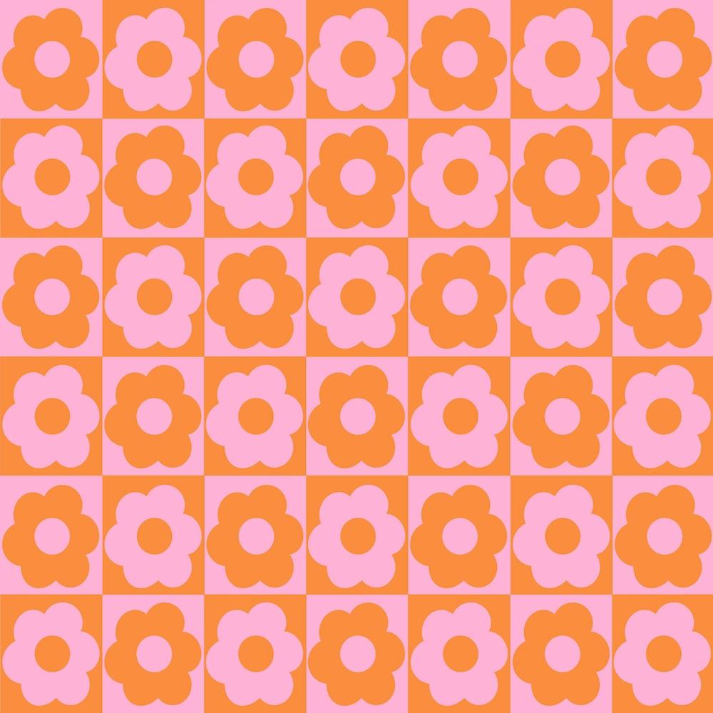 Floral Checker Orange Pink Square Art Print by Jodi Feddon – Fy!