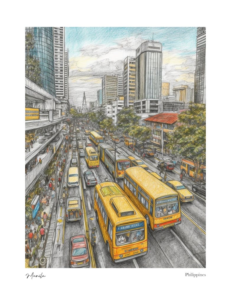 Manila Philippines Drawing Pencil Style 3 Travel Poster Art Print by ...