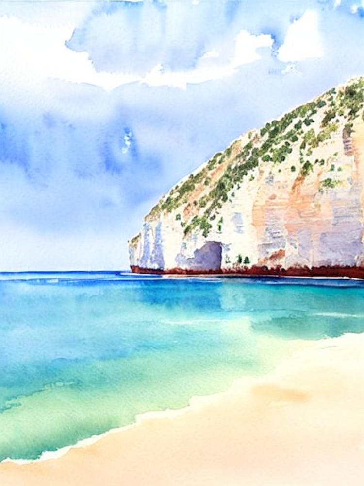Navagio Beach, Zakynthos, Greece Watercolour Art Print by Sand & Surf ...