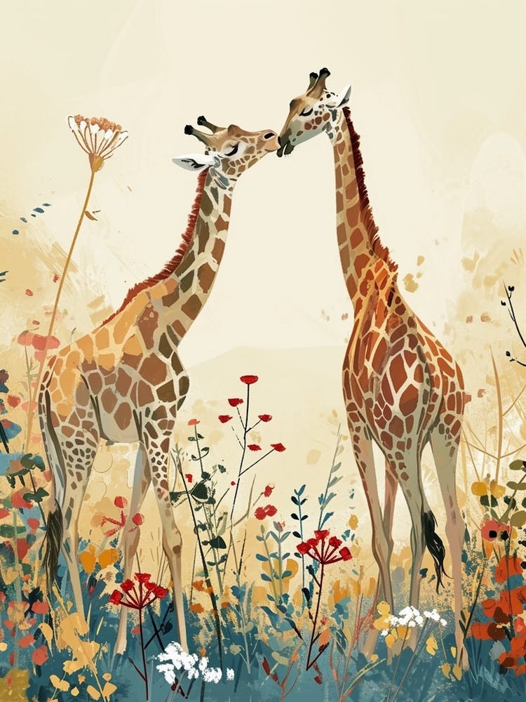 Two Giraffes Grooming One Another 1 Art Print by AfricanWild Strokes – Fy!