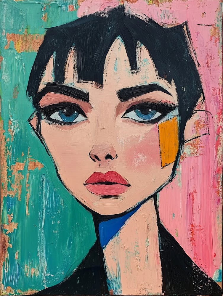 Striking Harsh Painting Of A Woman With Short Hair Art Print by ...