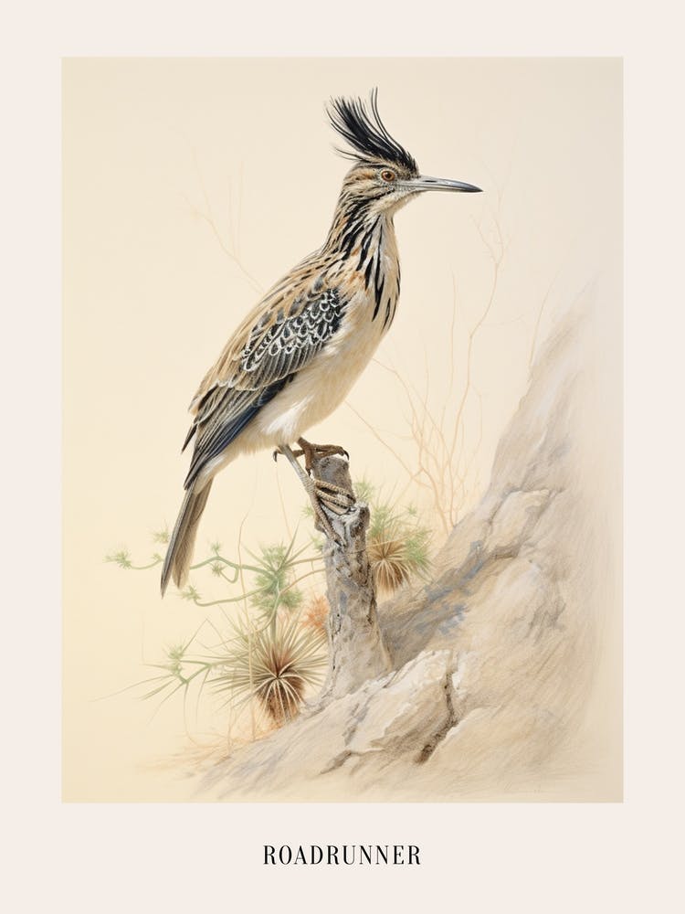 Vintage Bird Drawing Roadrunner 1 Poster Art Print by Feathered Muse – Fy!