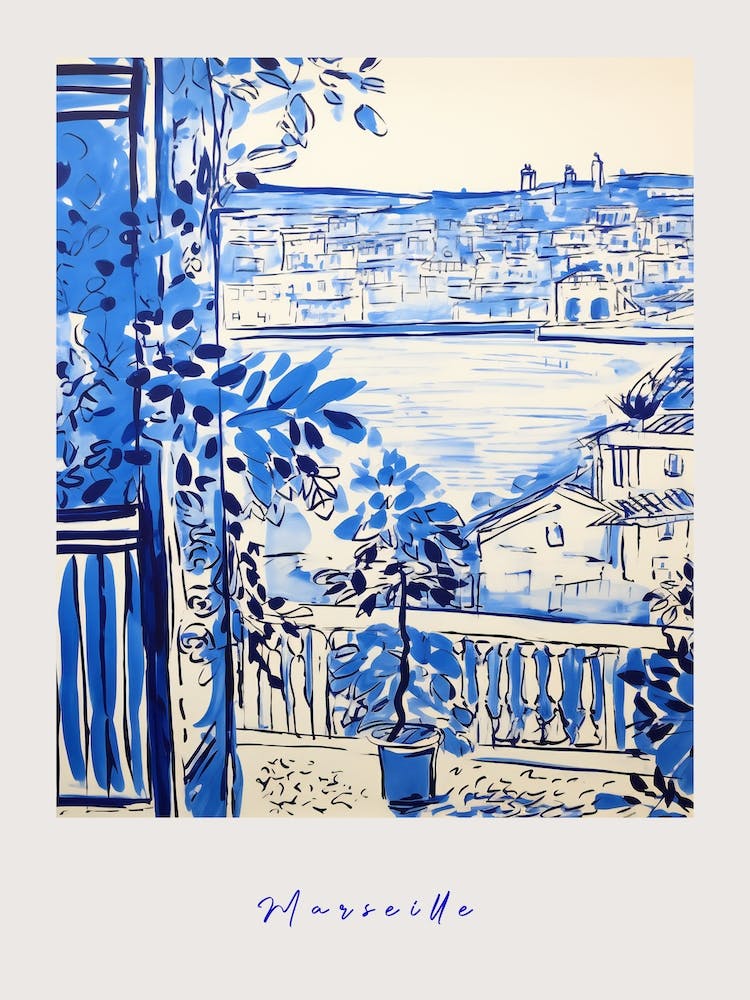 Marseille France Mediterranean Blue Drawing Poster Art Print by MedArt ...