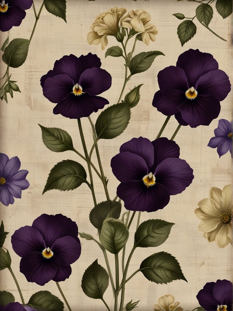 Default Rustic February Birth Flower Violet Black Cream 1 Art Print by ...