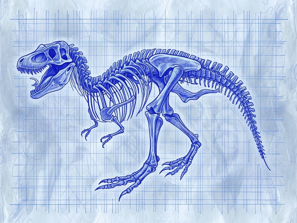Velociraptor Skeleton Hand Drawn Blueprint 1 Art Print by Dino Delights ...