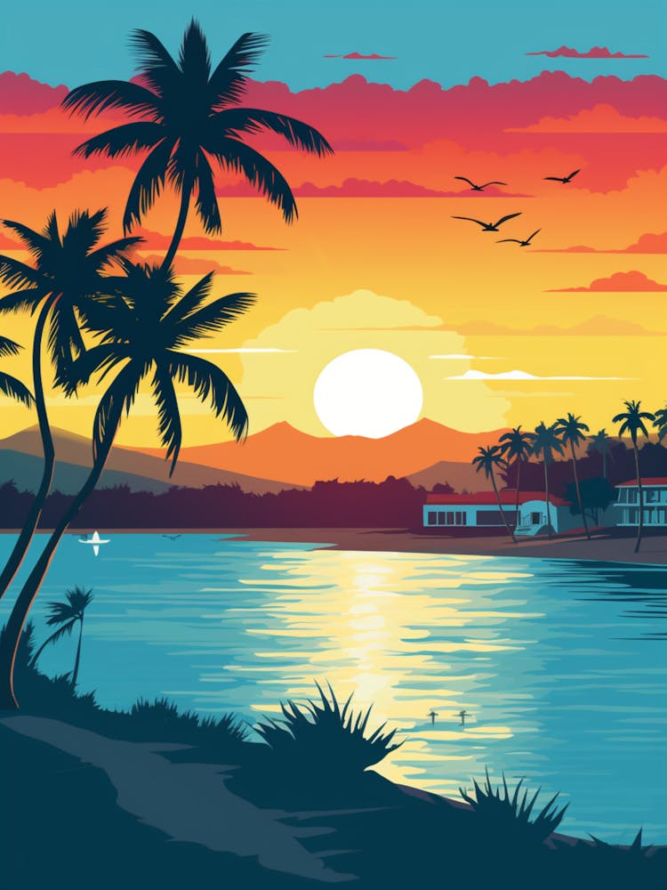 Manzanillo Beach Cuba At Sunset, Vibrant Painting 3 Art Print by Sand ...