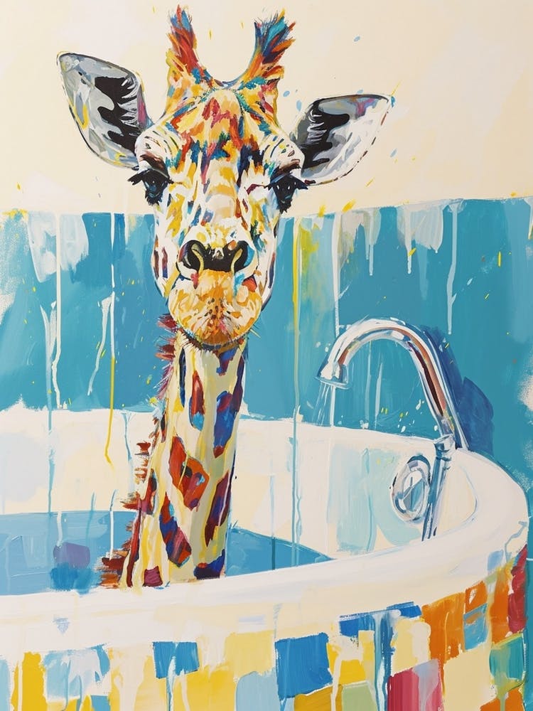 Dripping Paint Giraffe In The Bath Art Print by AfricanWild Strokes – Fy!