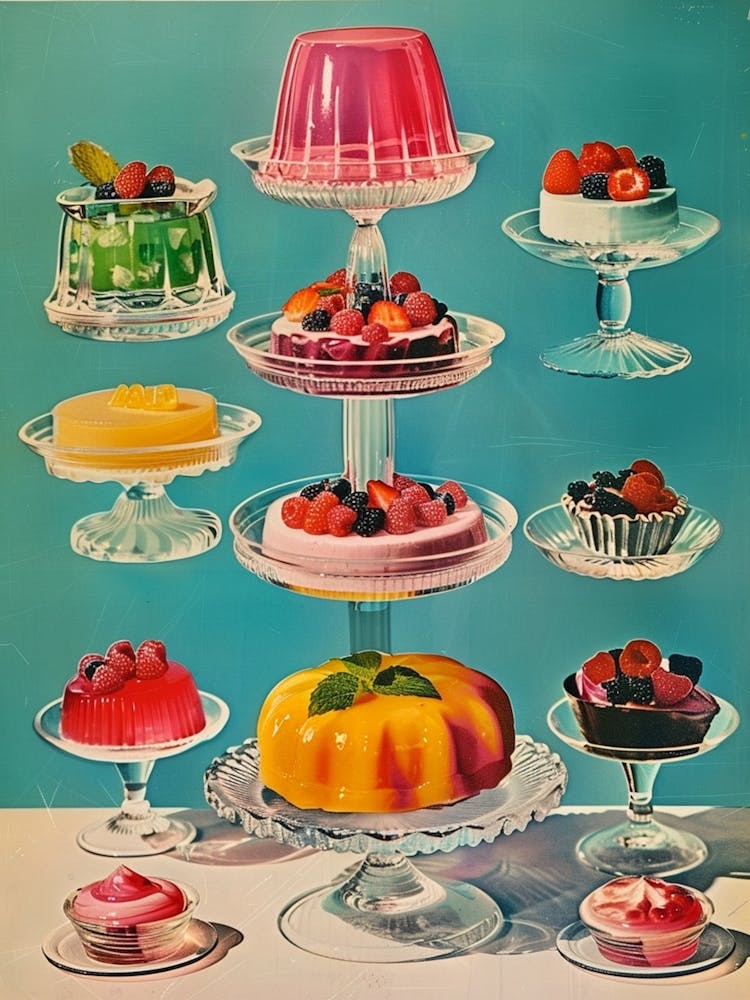 Jelly Dessert Platter Retro Collage 5 Art Print by Bubblegum Kitsch – Fy!