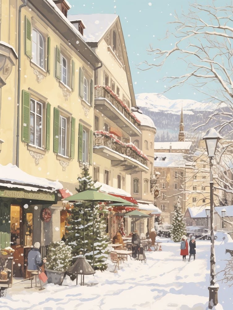 Vintage Winter Illustration Zurich Switzerland 4 Art Print by Bon Hiver ...