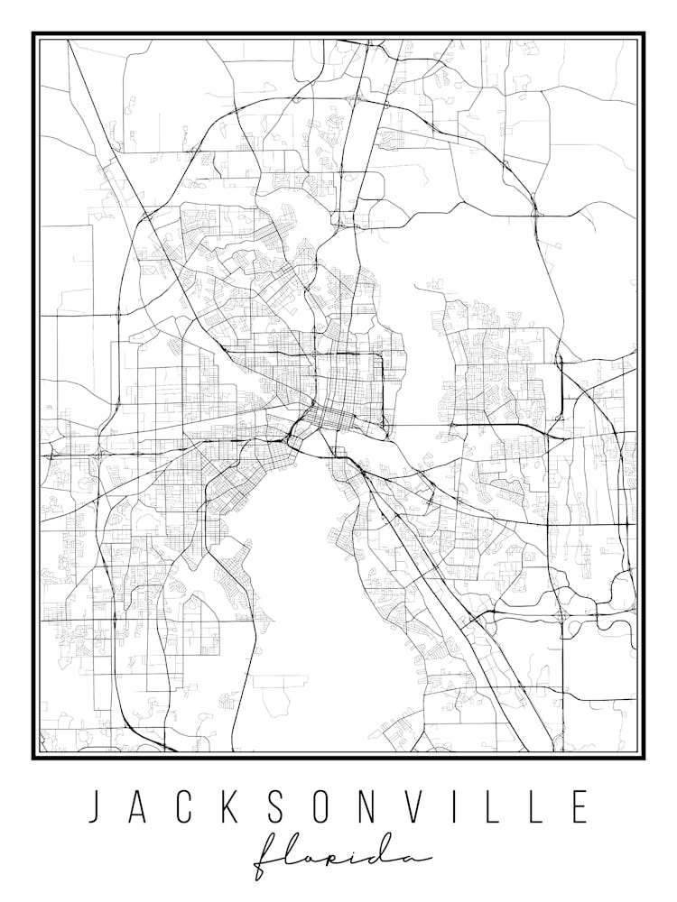 Jacksonville Florida Street Map Art Print by Typologie Paper Co – Fy!