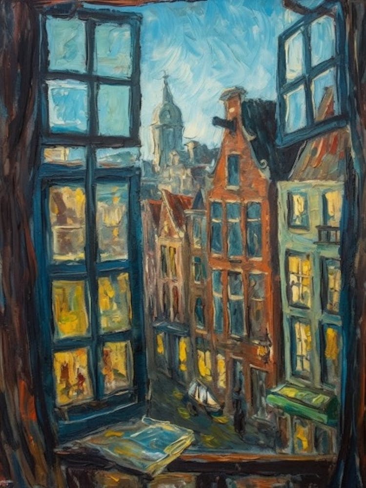 Window View Of Amsterdam In The Style Of Expressionism 1 Art Print by ...
