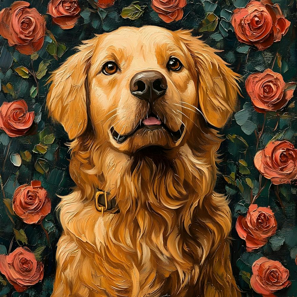 Golden Retriever And Roses 3 Art Print by S.K. Coghlan – Fy!