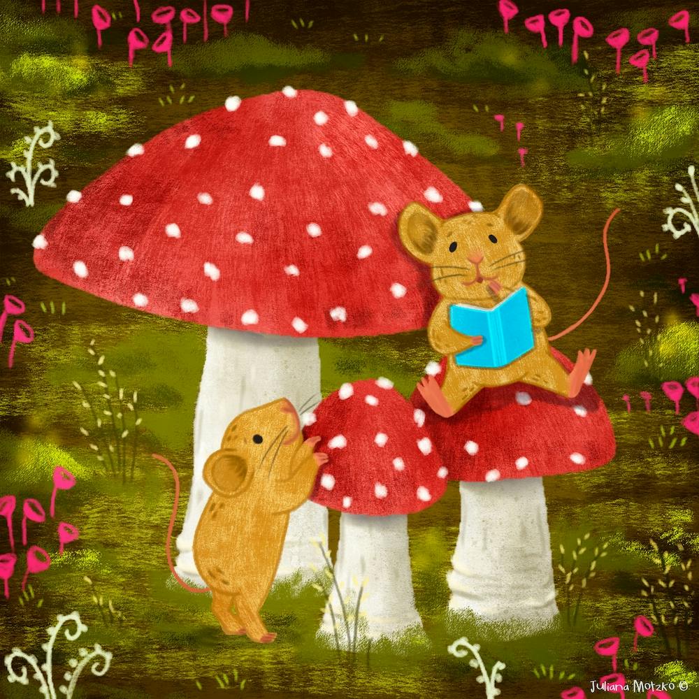 Little Mouse Reading A Book Square Art Print by Juliana Motzko – Fy!
