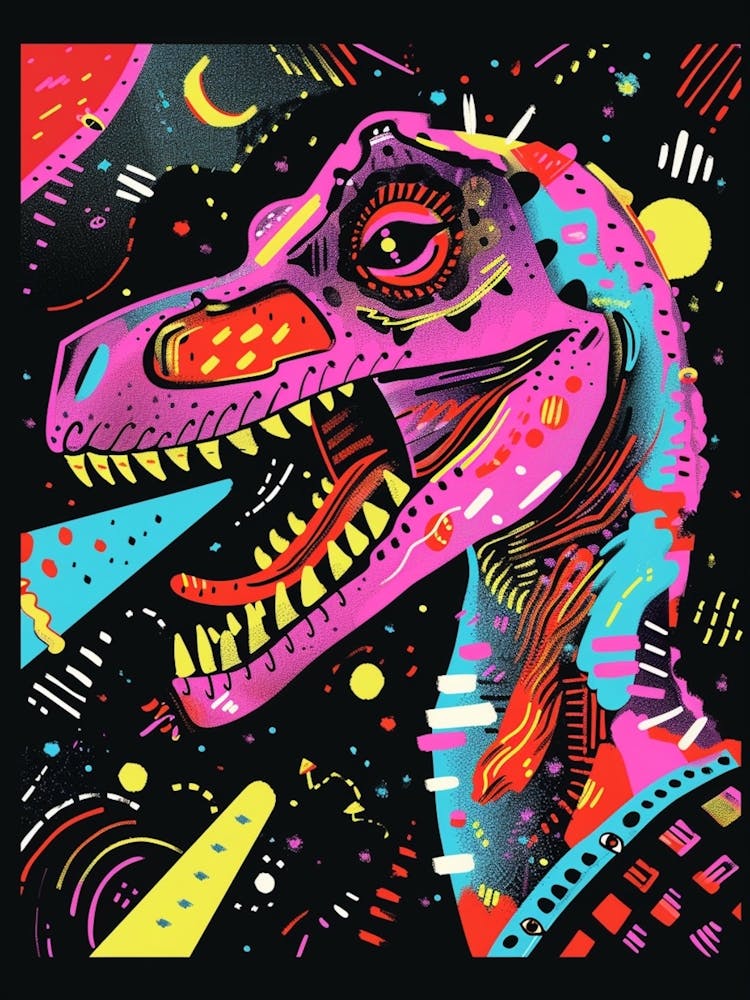 Dinosaur Pink & Black Abstract Geometric Art Print by Dino Delights – Fy!