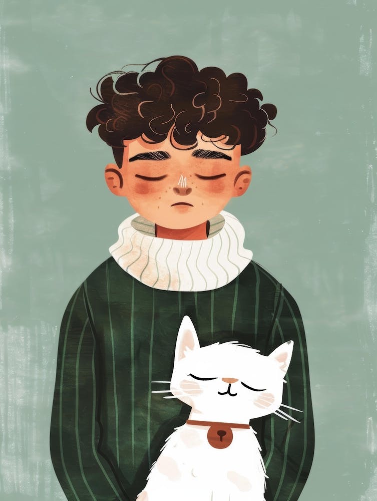 Boy Holding A Cat Art Print by Moving Clouds Art – Fy!