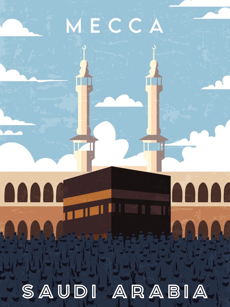 Mecca, Saudi Arabia — Retro travel minimalist poster Art Print by ...