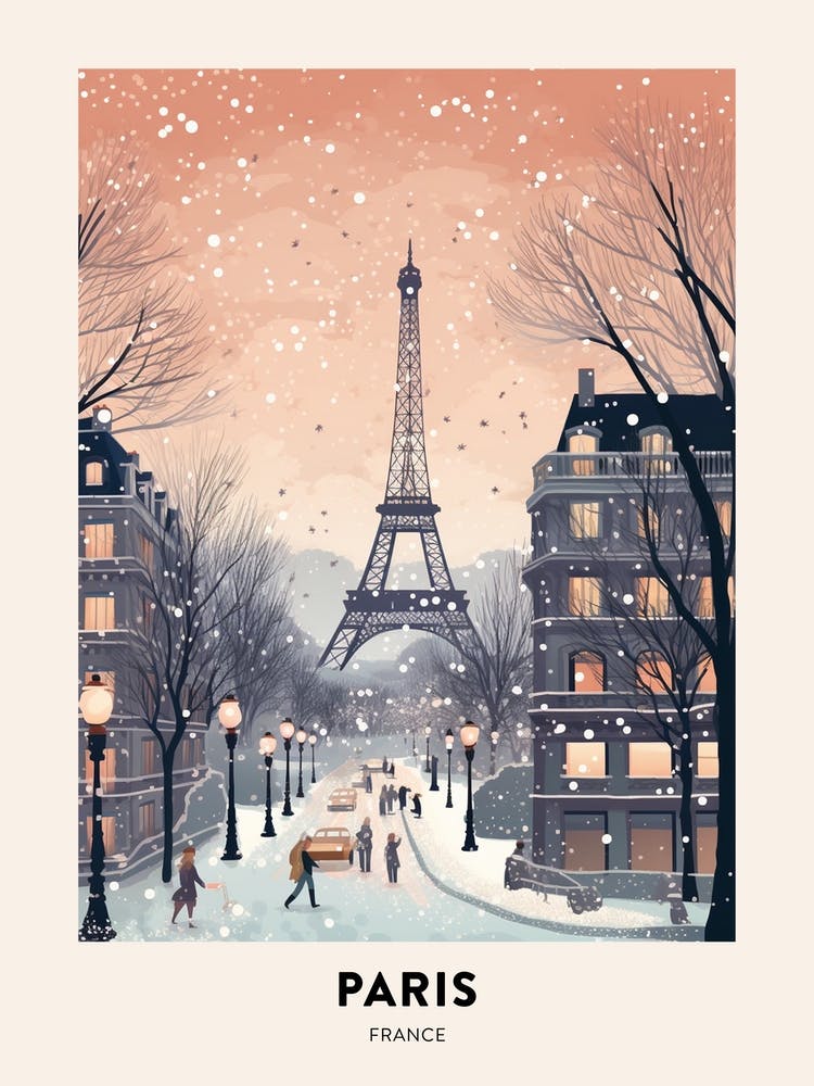 Winter Night Travel Poster Paris France 1 Art Print by Bon Hiver Prints ...