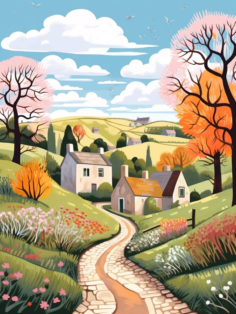 The Cotswolds England 4 Hike Illustration Art Print by WanderWall ...