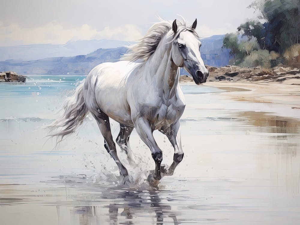 A Horse Oil Painting In Ao Nang Beach, Thailand, Landscape 3 Art Print ...