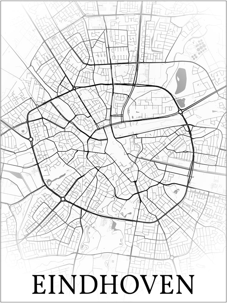 Eindhoven, North Brabant, Netherlands, City Map, Black And White Fade ...