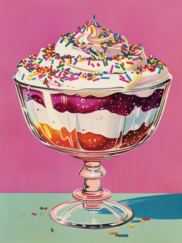 Retro Trifle With Rainbow Sprinkles Vintage Cookbook Inspired 1 Art ...