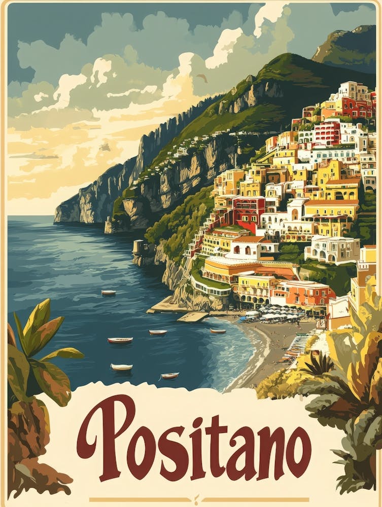 Aihrgdesign A Retro Travel Poster For Positano 2 Art Print by ...