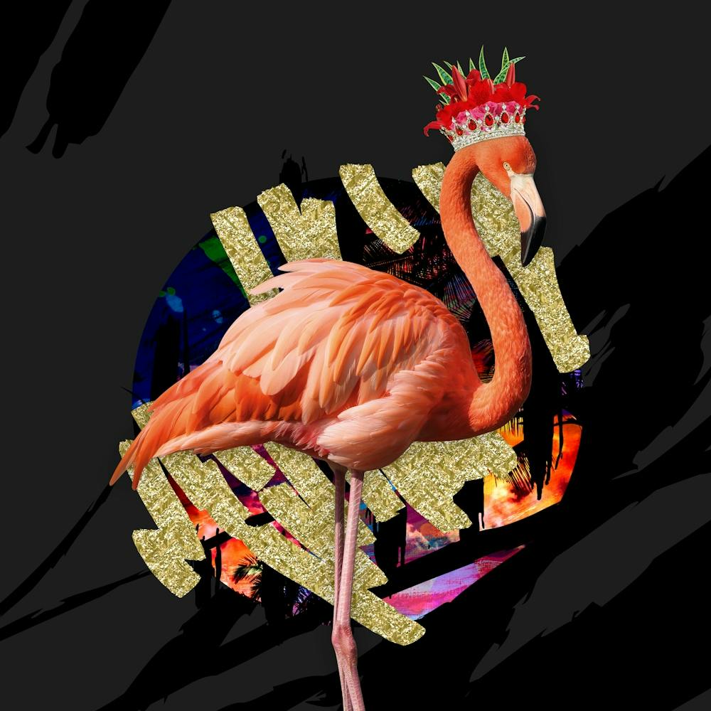 Royal Flamingo Wearing Floral Crown In Black And Gold 1 Art Print by ...