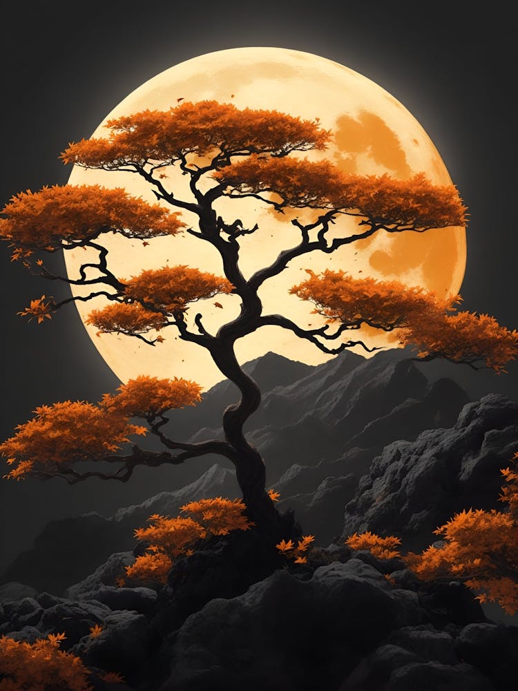 Asian Tree With Moon Art Print by AnikArts – Fy!