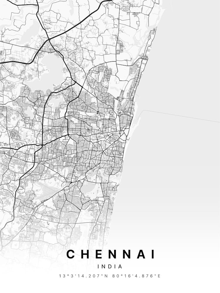 Chennai India White Map Art Print by The Map Merchant – Fy!