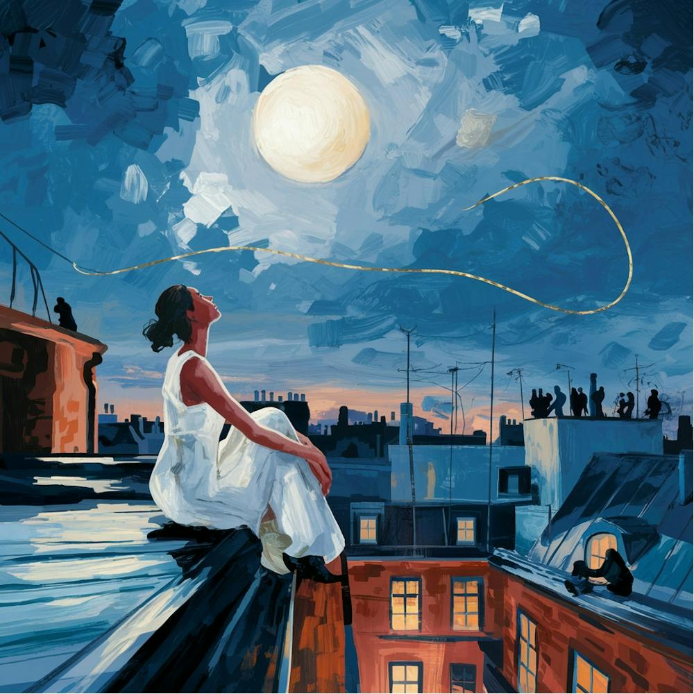Moonlit Rooftop Scene With Golden Thread Connection 2 Art Print by ...