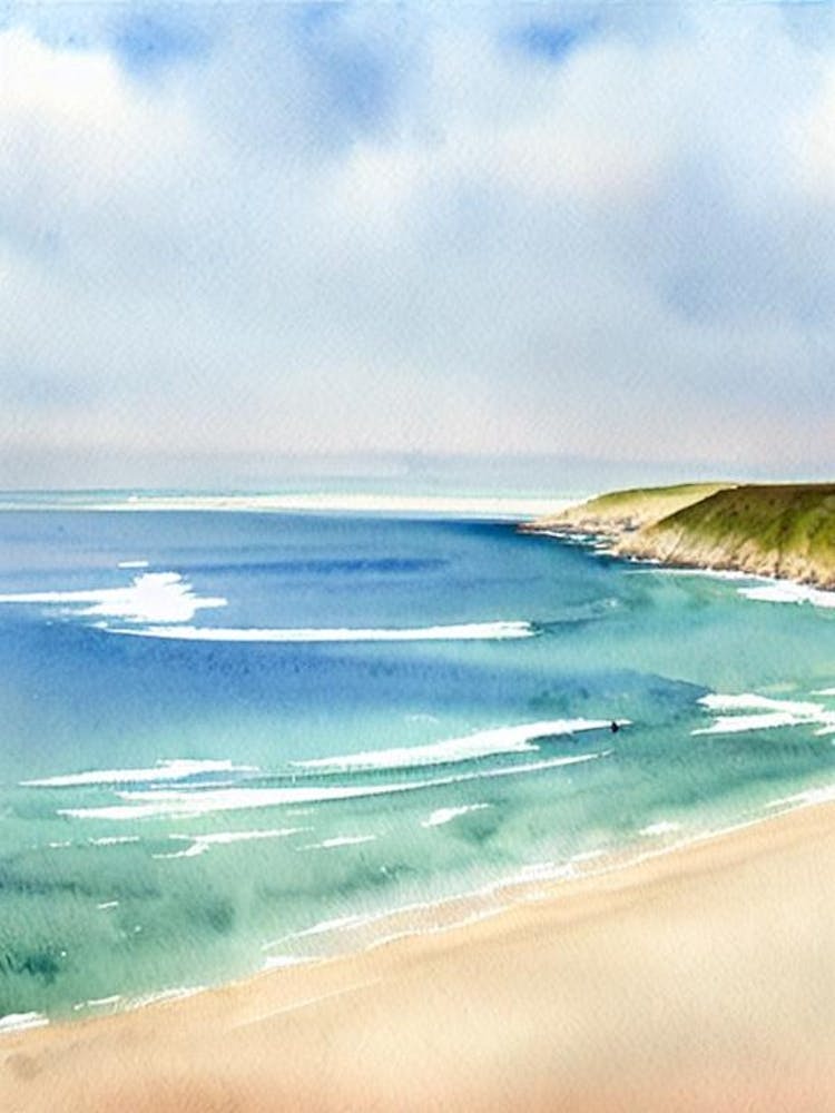 Porthcurno Beach 2, Cornwall Watercolour Art Print by Sand & Surf ...