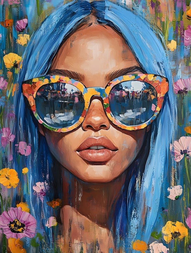 Blue Haired Woman With Flowers 8 Art Print by S.K. Coghlan – Fy!