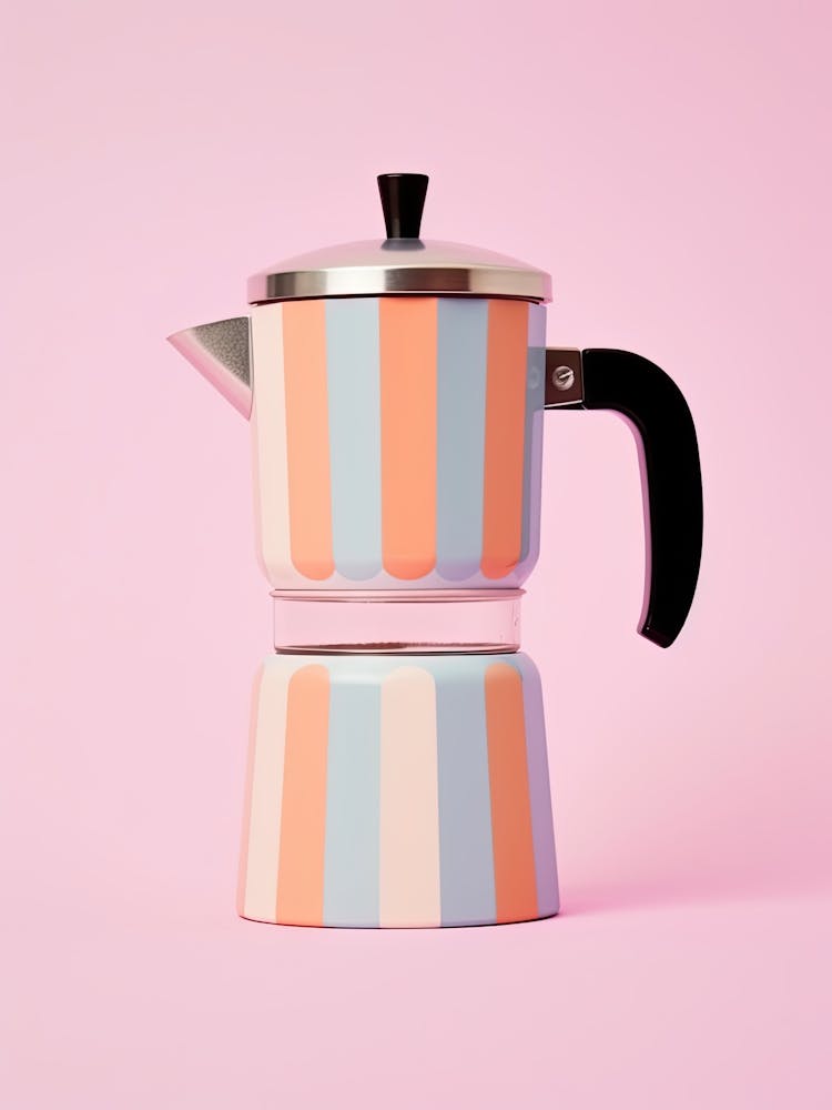 Pastel Colours Italian Coffee Maker Illustration Pink Background Art ...