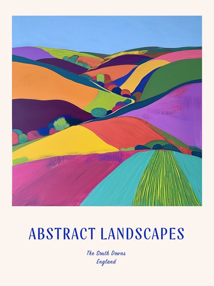 Colourful Abstract The South Downs England 2 Poster Blue Art Print by ...
