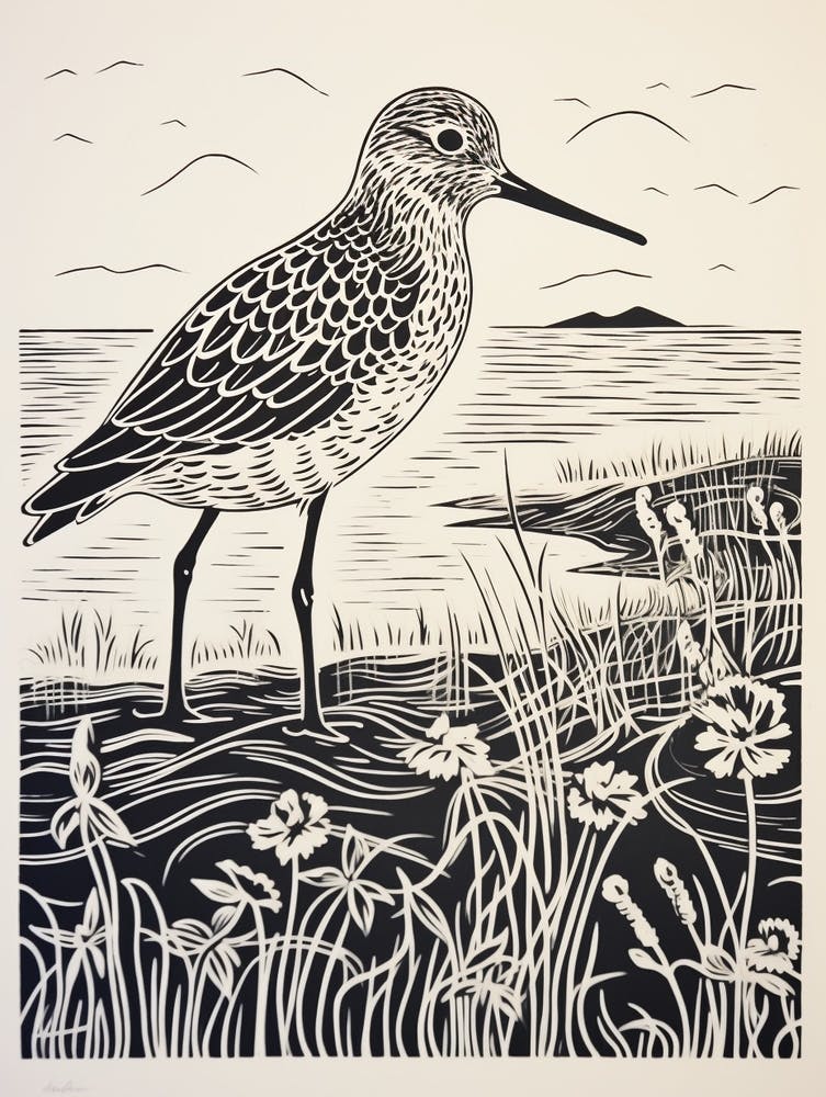 B&W Bird Linocut Dunlin 1 Art Print by Feathered Muse – Fy!