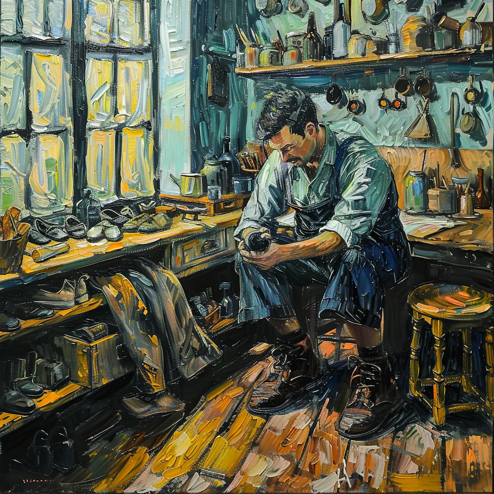 Van Gogh Style: The Cobbler's Workshop Series Art Print by David Miller ...