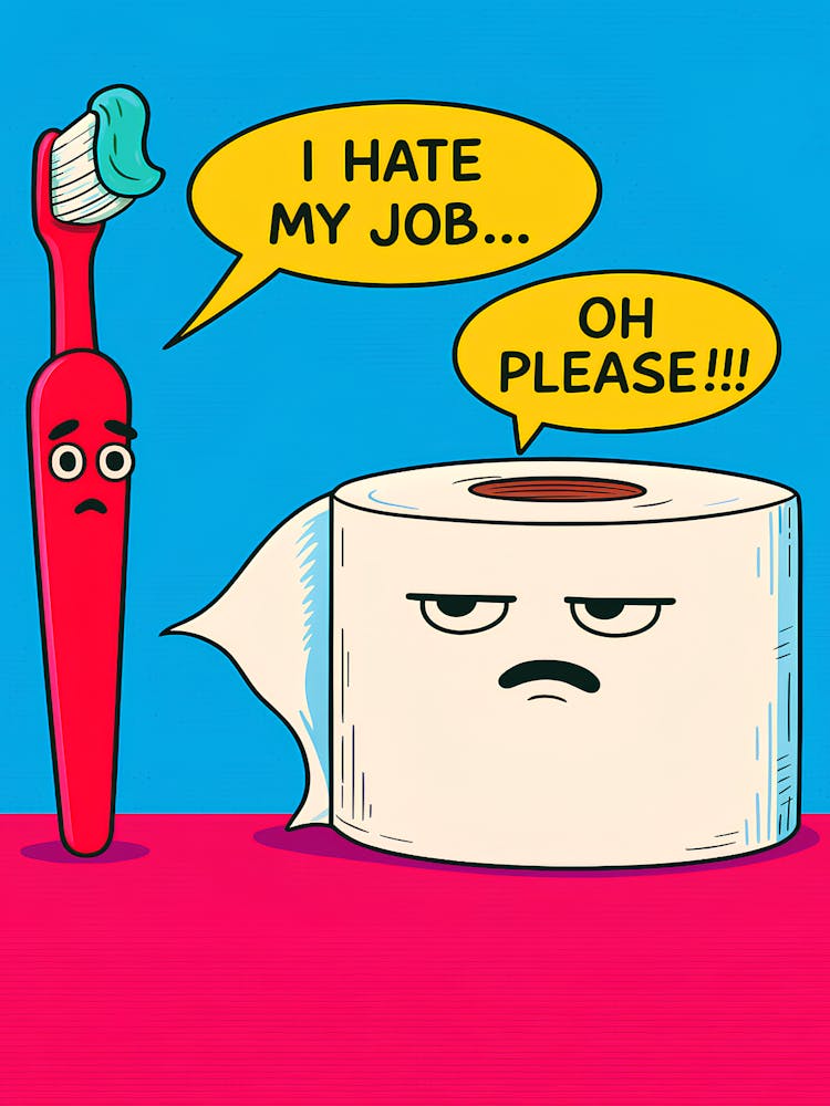 I Hate My Job Toothbrush & Toilet Paper Comic Art Print by Panda Zen ...